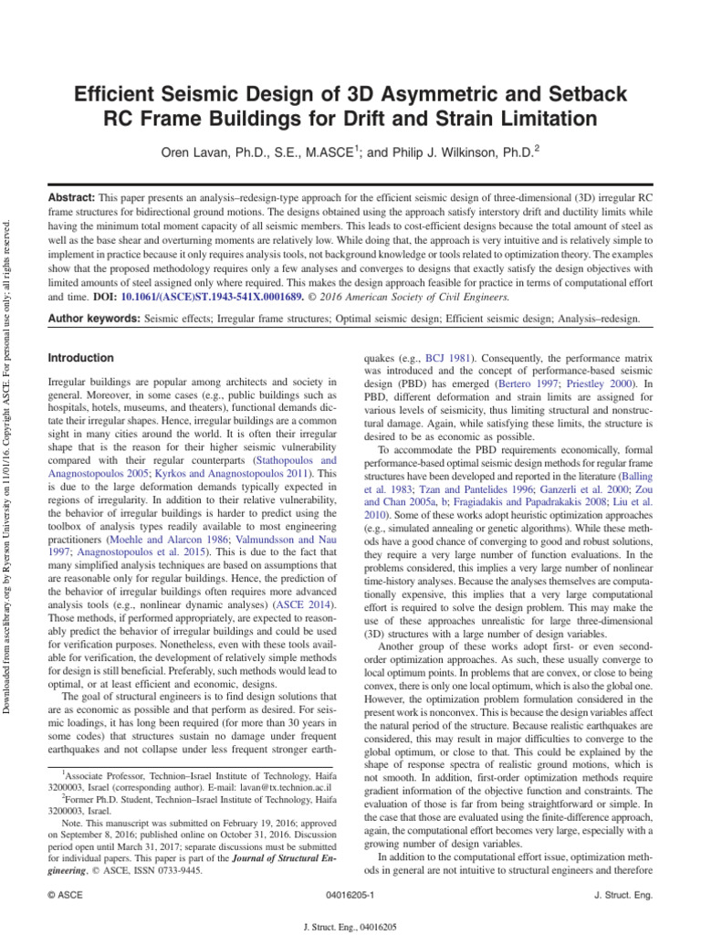 Efficient Seismic Design of 3D Asymmetric and Setback RC Frame Buildings For Drift and Strain ...