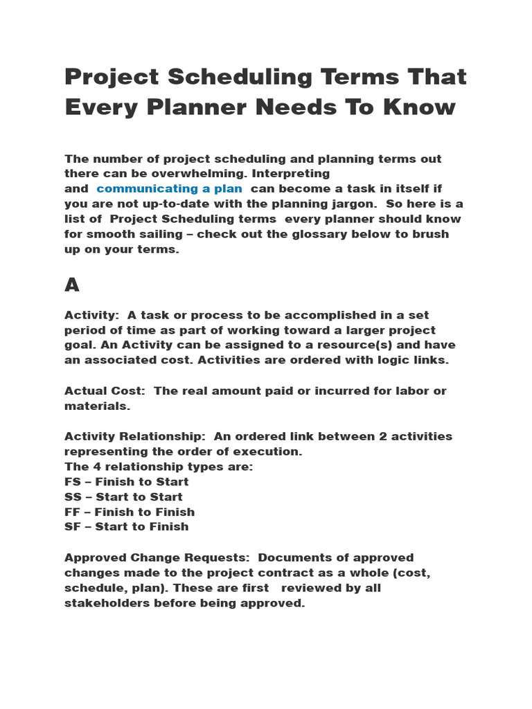 2.0 Project Scheduling Terms That Every Planner Needs To Know | PDF | Systems Theory | Systems ...