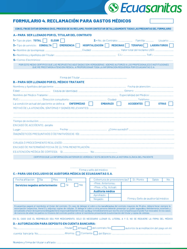 Ecuasanitas Formulario | PDF | Historial médico | Medicina