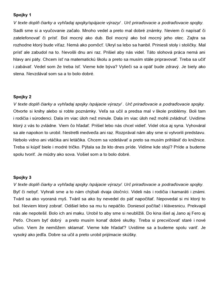 SJL8 - Spojky, Písanie Čiarky Pred Diktátom, Doplňovačka | PDF