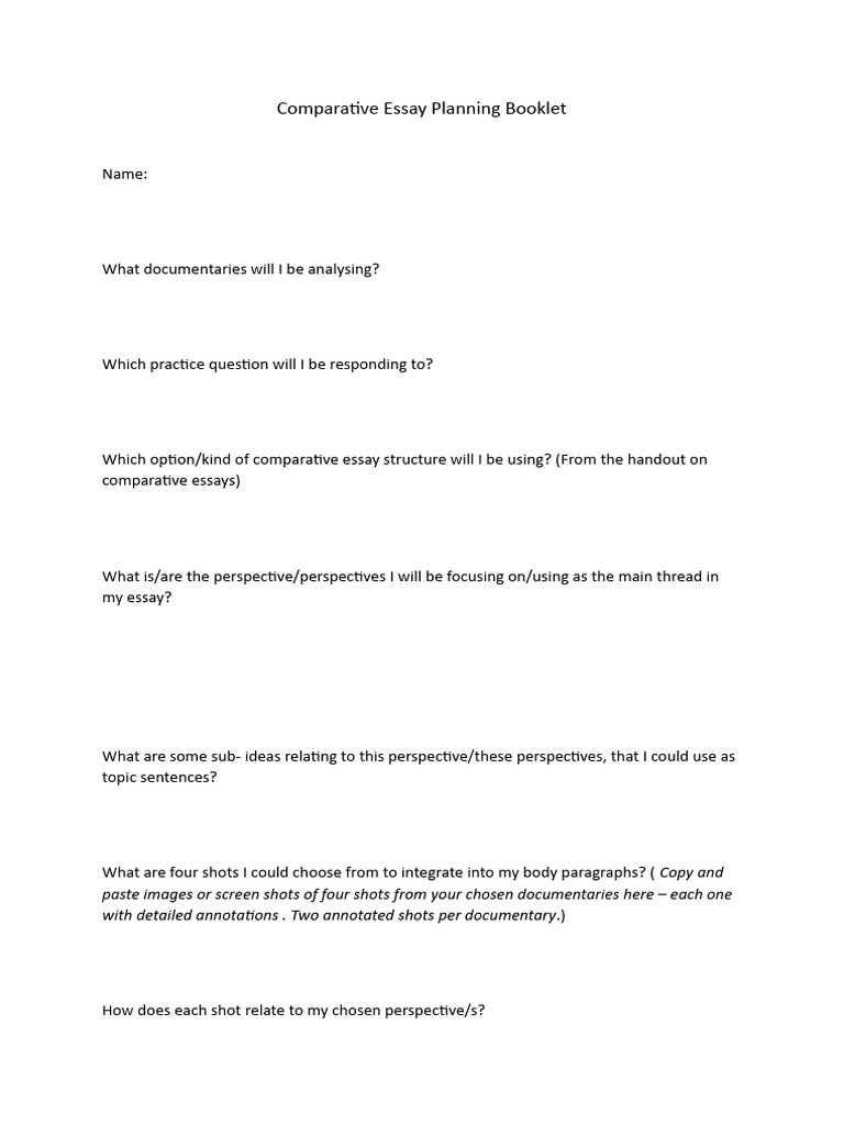 Comparative Essay Planning Booklet | PDF