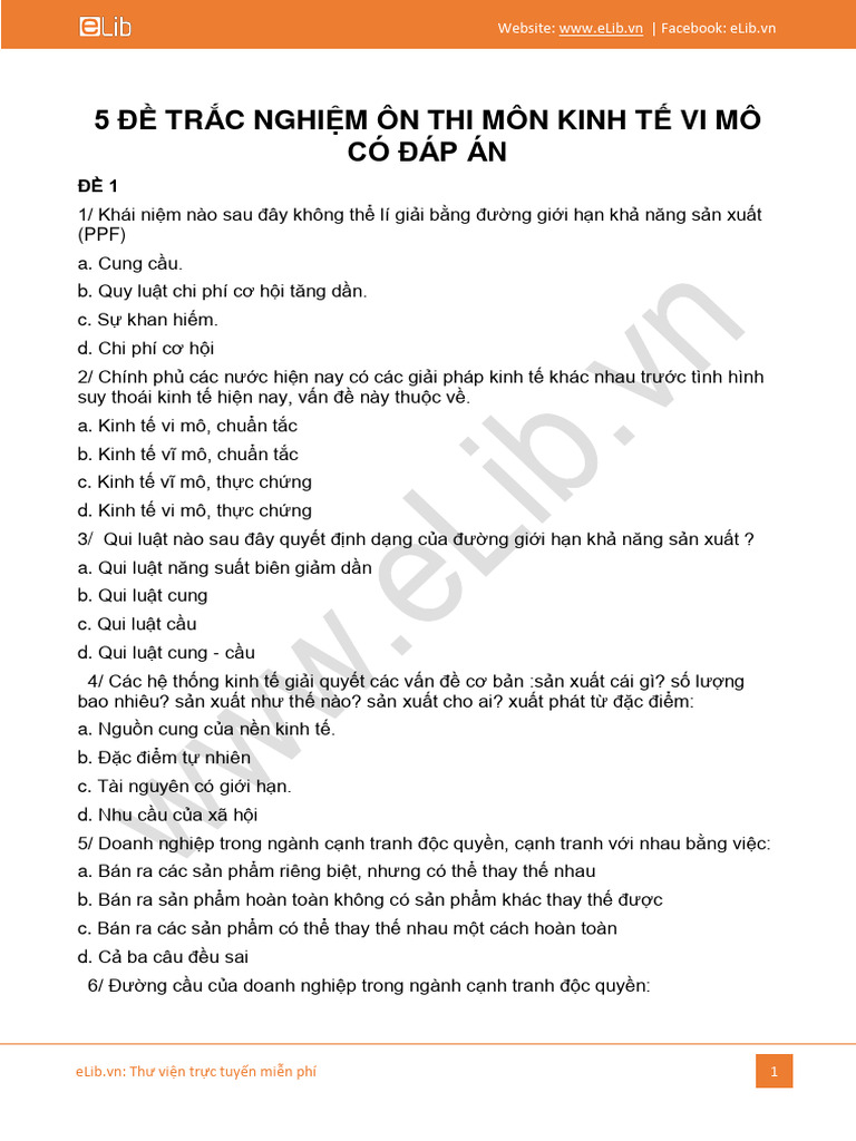 5 de Trac Nghiem On Thi Mon Kinh Te VI Mo64 | PDF