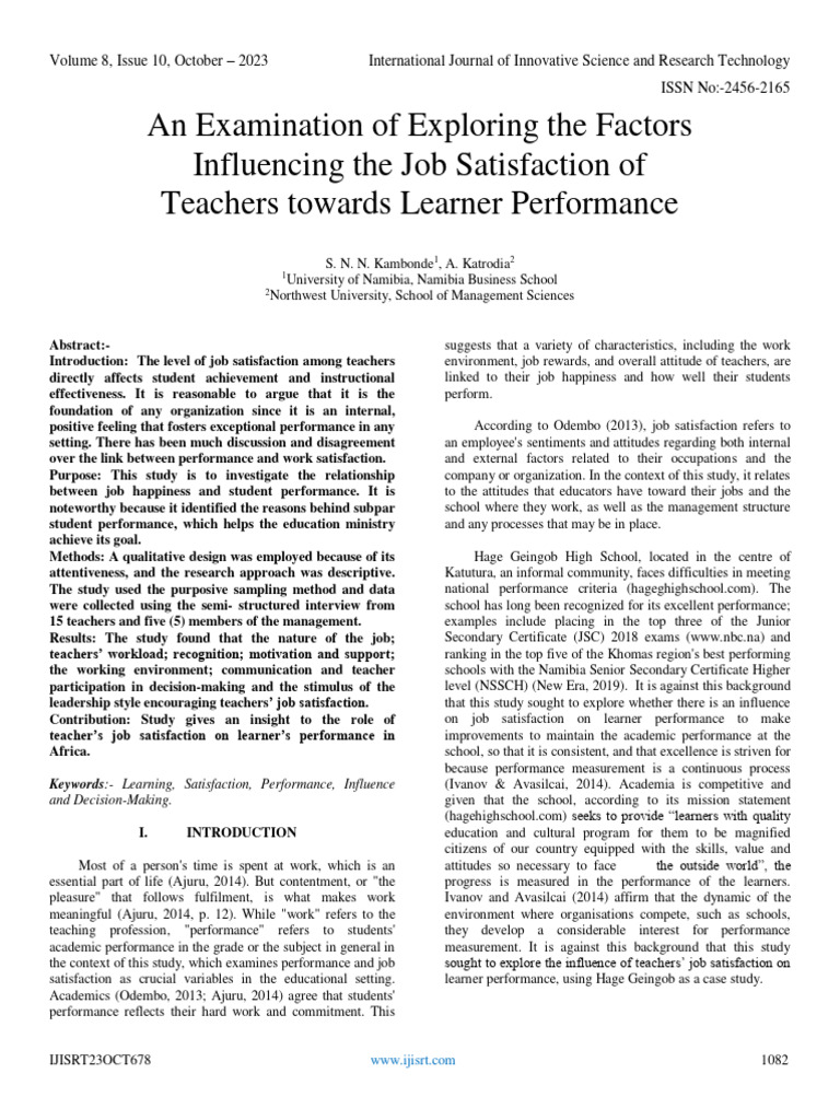 An Examination Of Exploring The Factors Influencing The Job
