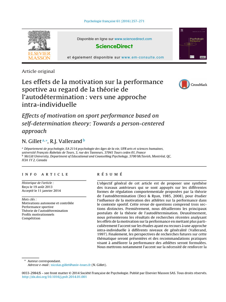 Les Effets de La Motivation Sur La Performance Sportive | PDF ...