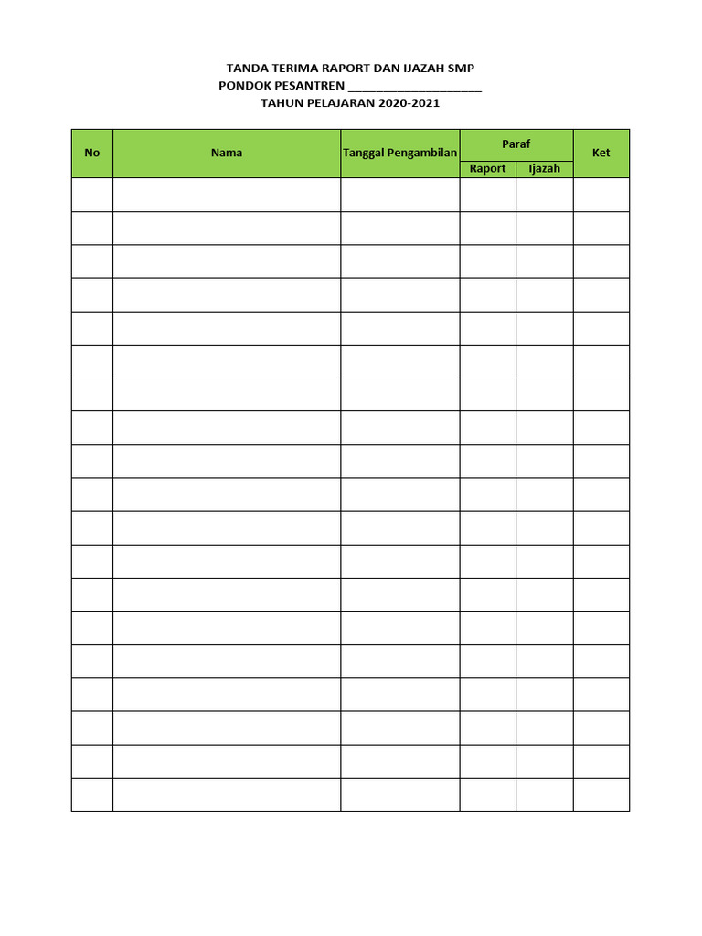 Format Tanda Terima Ijazah Dan Raport | PDF