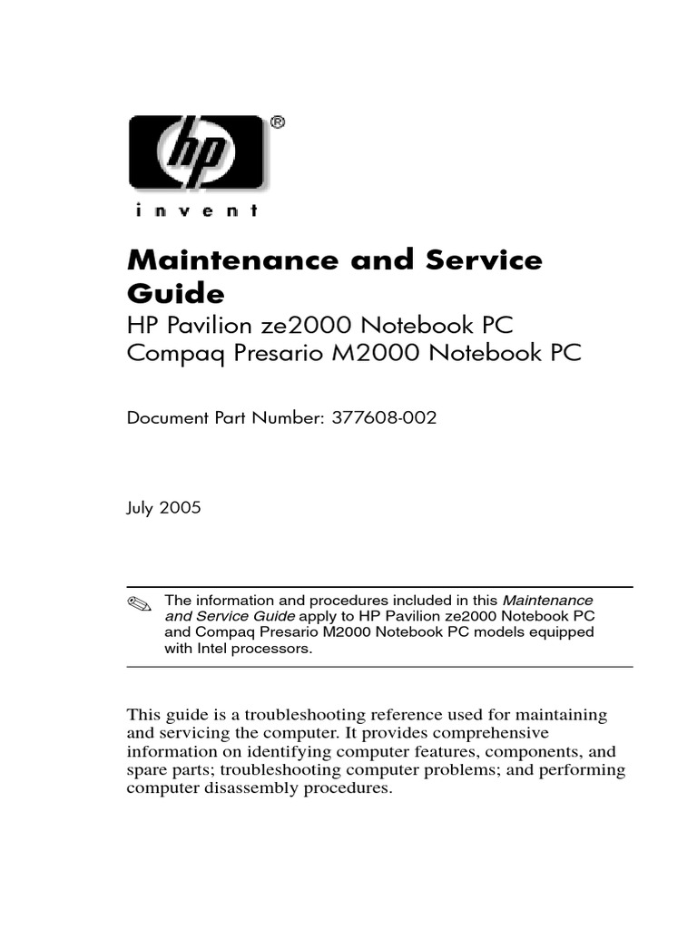 HP Pavilion Ze2000 Compaq Presario m2000 | PDF | Cursor (User Interface ...