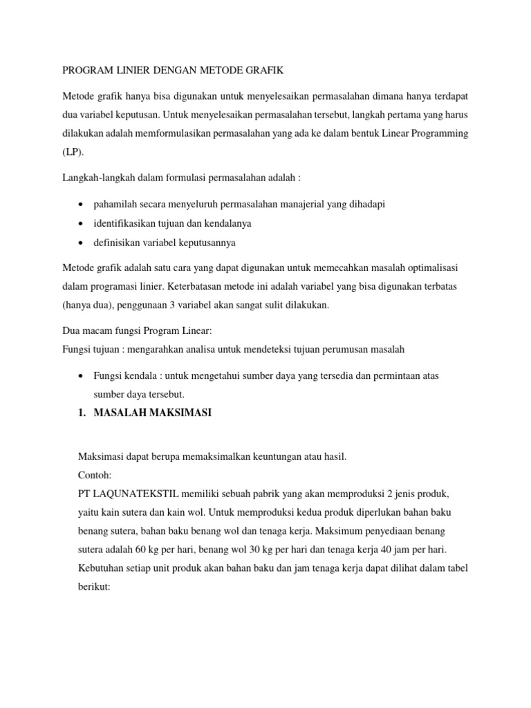 Program Linier Dengan Metode Grafik | PDF