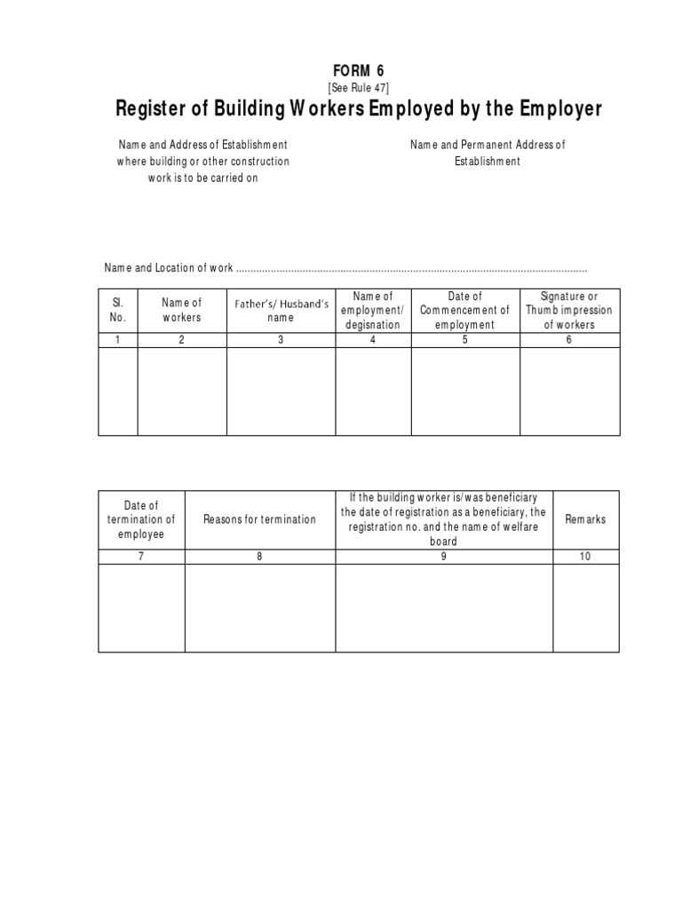 Form VI - BOCW | PDF