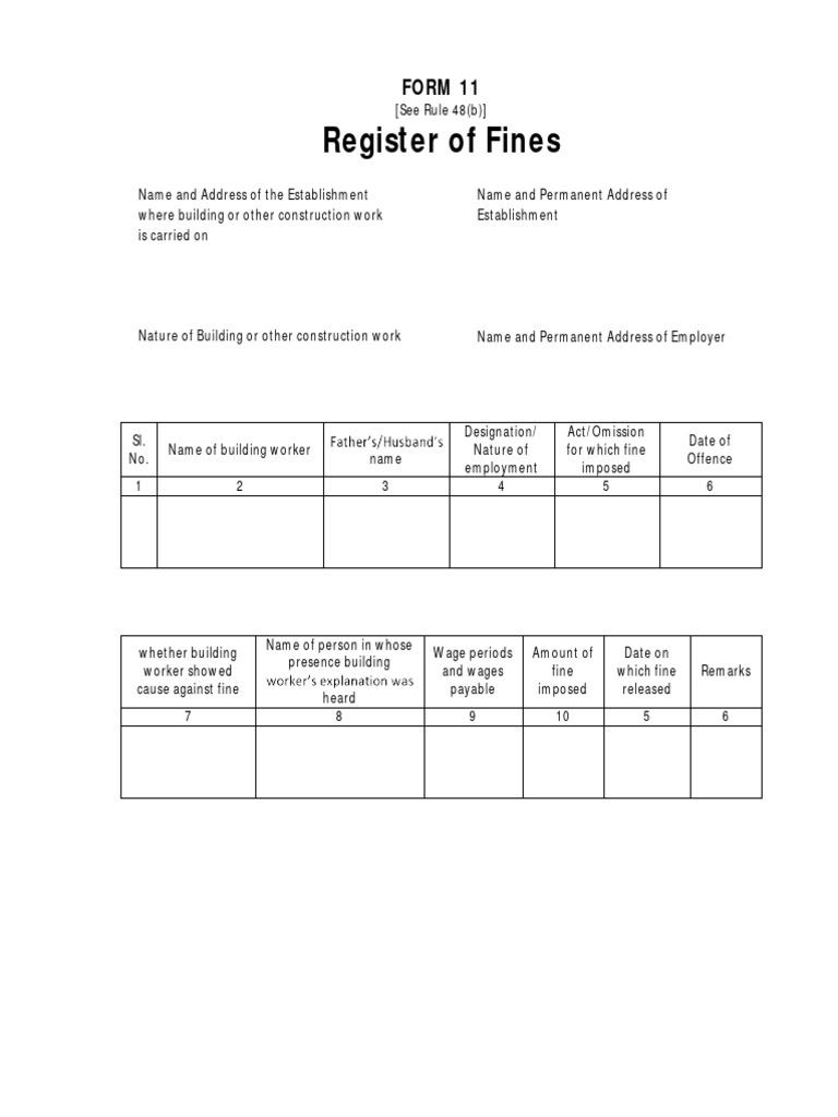 Form XI - BOCW | PDF