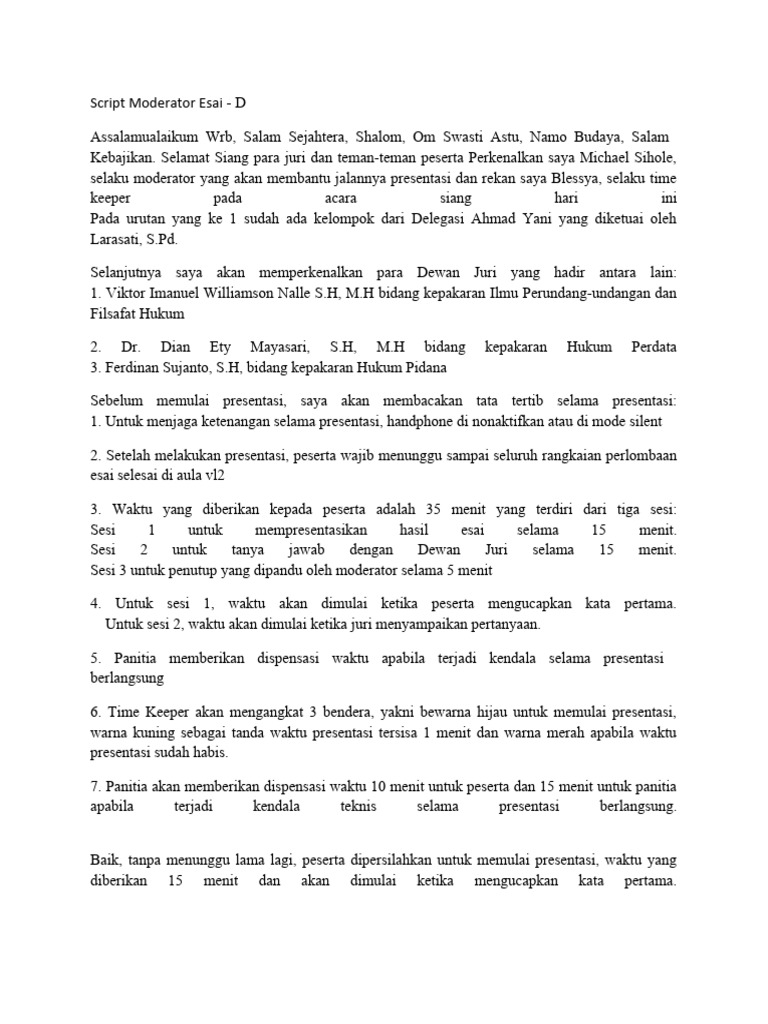 Panduan Presentasi Esai oleh Moderator | PDF | Karier & Perkembangan ...
