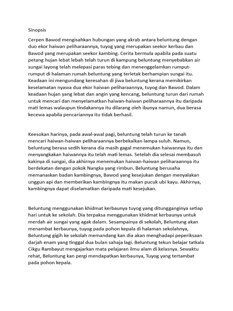 Sinopsis Cerpen Bawod: Persahabatan dan Ketekunan | PDF