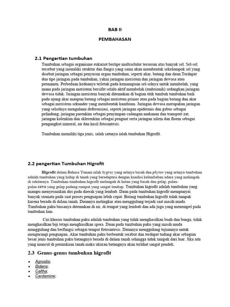 Tumbuhan Higrofit: Ciri dan Genus | PDF