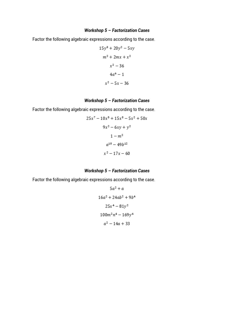 Workshop 5 - Factorisation Cases | PDF