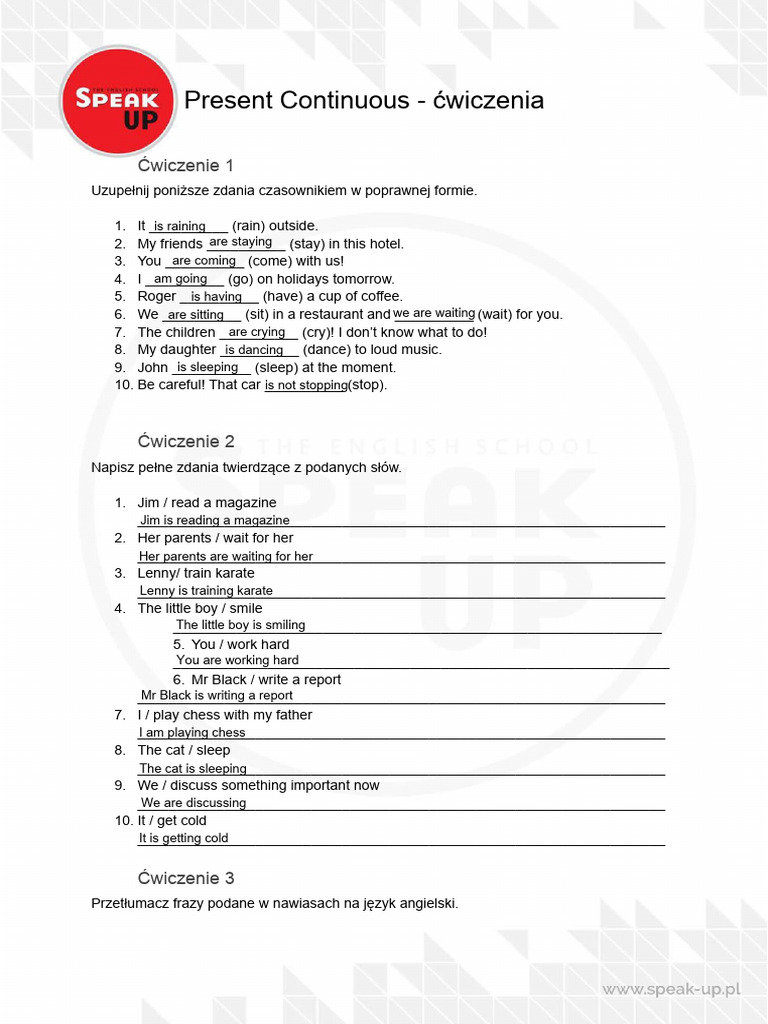 Cwiczenia Present Continuous | PDF Cwiczenia Present Continuous | PDF