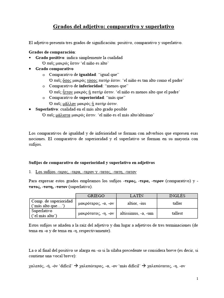 Adjetivos Comparativos y Superlativos Griegos | PDF | Mecánica del ...