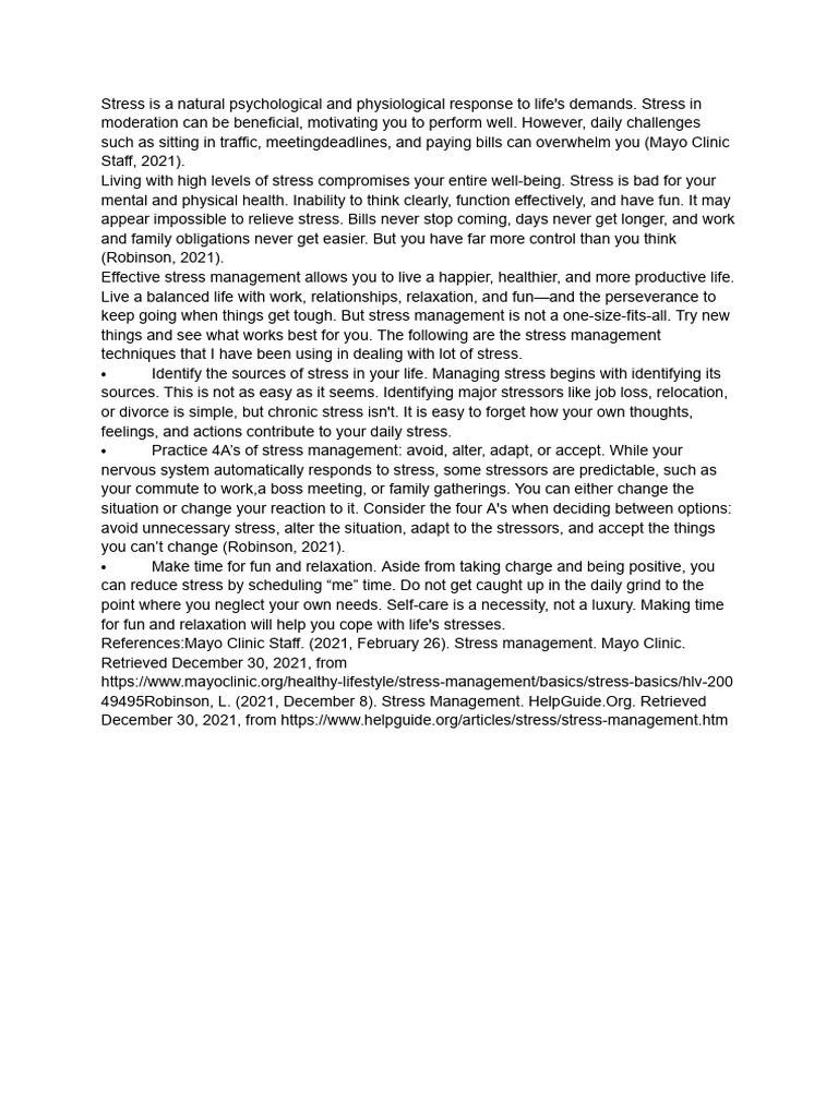 Stress Management | PDF | Stress (Biology) | Stress Management Stress Management | PDF | Stress (Biology) | Stress Management