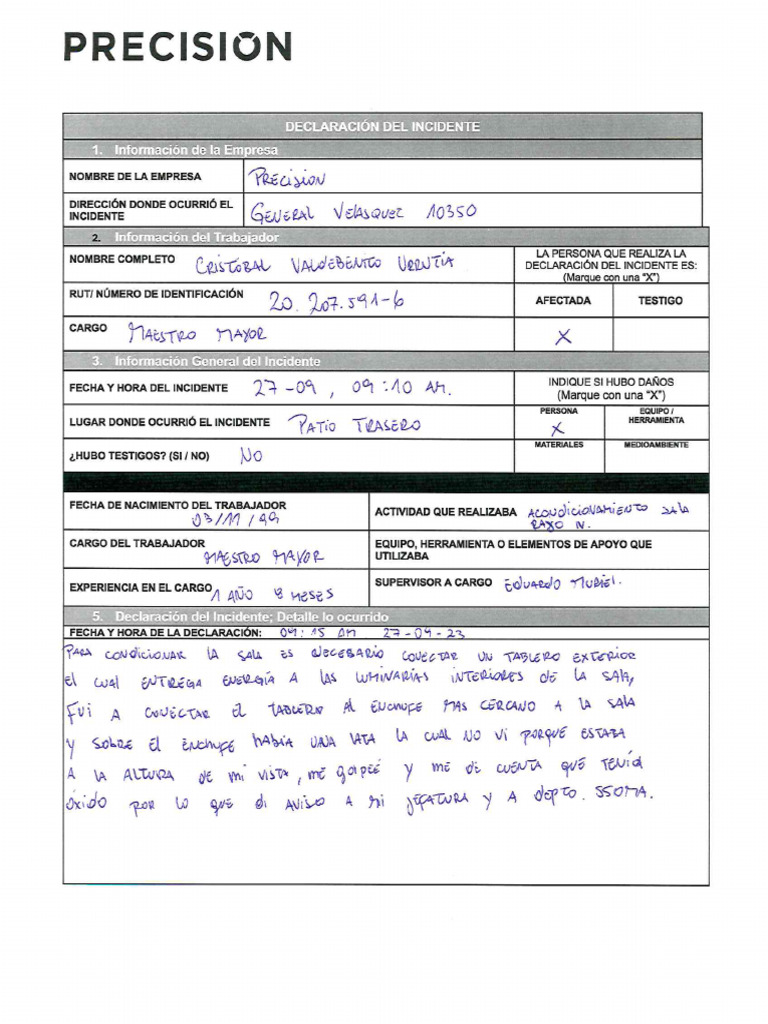 Declaración Primros Auxilios S39 | PDF