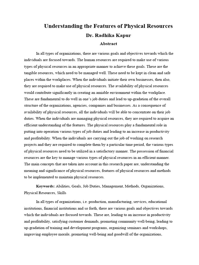 Understandingthe Featuresof Physical Resources 29 | PDF | Goal | Motivation