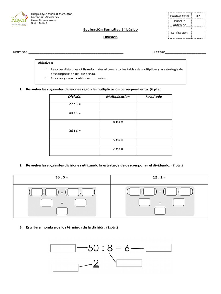 Guía de División para Tercero Básico | PDF | Matemáticas