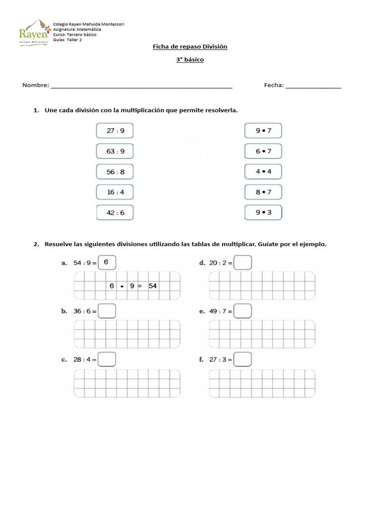 3° Bco, Ficha de Repaso Divisiones | PDF
