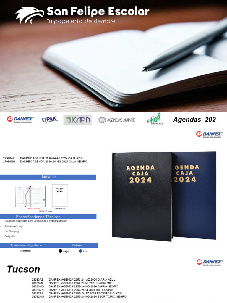 Agendas 2024: Personalización y Modelos | PDF | Azul | Diseño gráfico