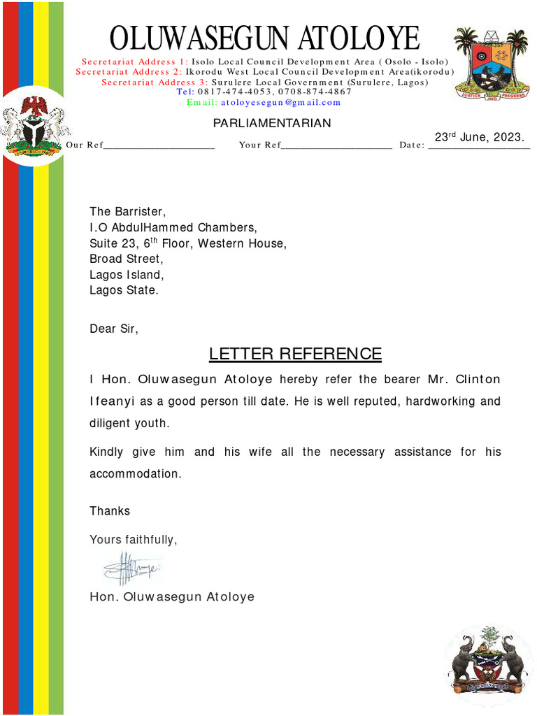 Letter of Recommendation from Isolo Council | PDF