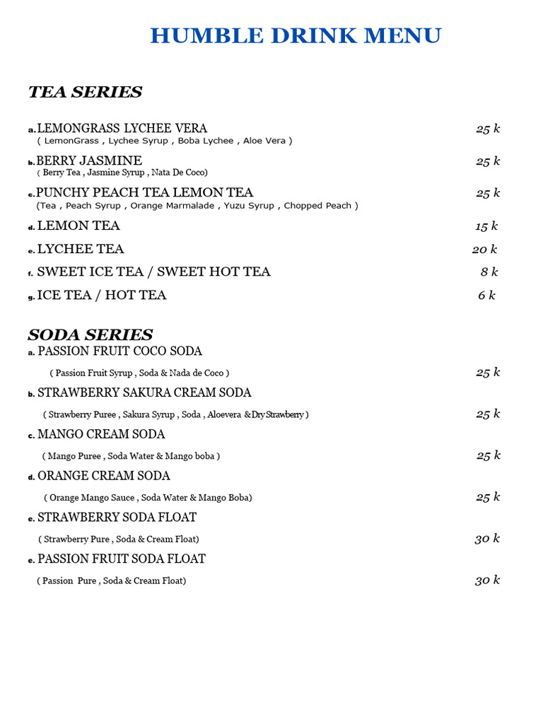 Humble Drink Menu | PDF