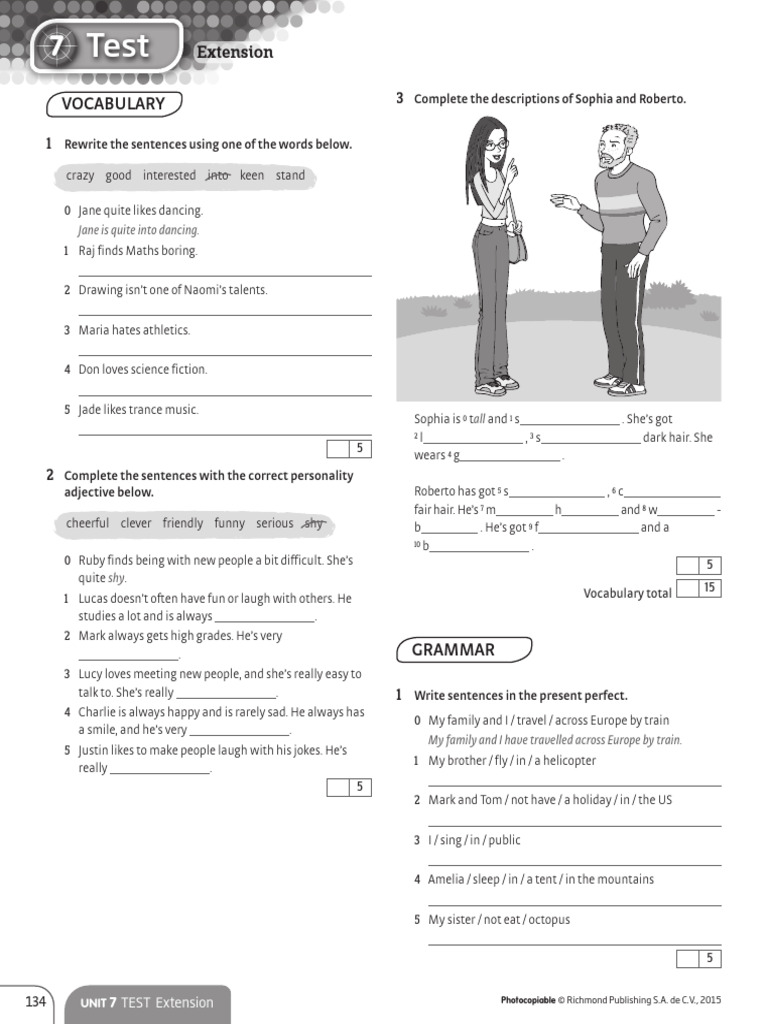 Achievers A2 Test Unit 7 Extension | PDF