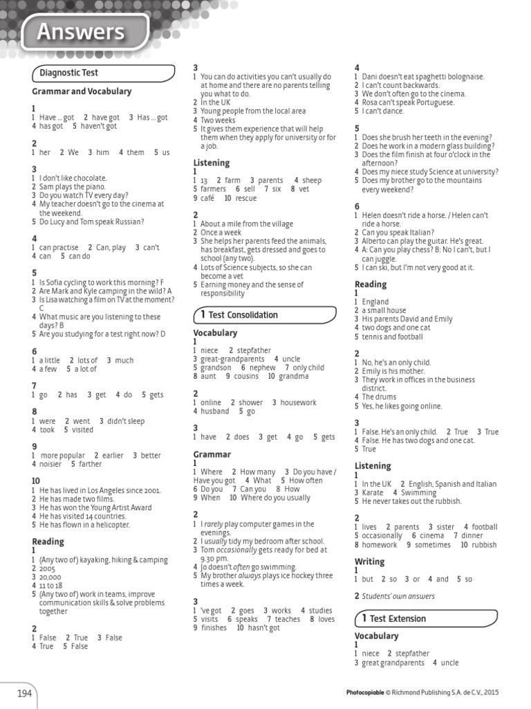 Achievers A2 Tests Answers | PDF | Salad | Lunch
