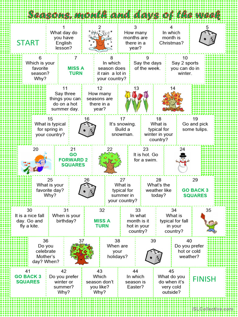 Board Game - Month, Seasons, Days of The Week | PDF