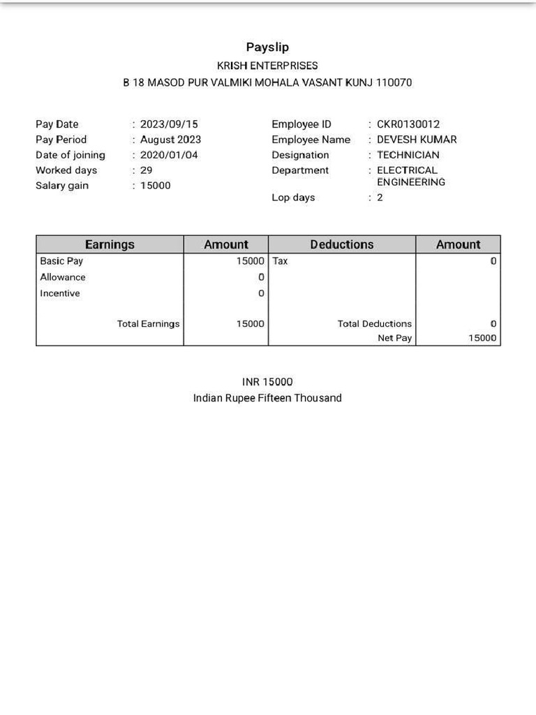 August Month Pay Slip | PDF
