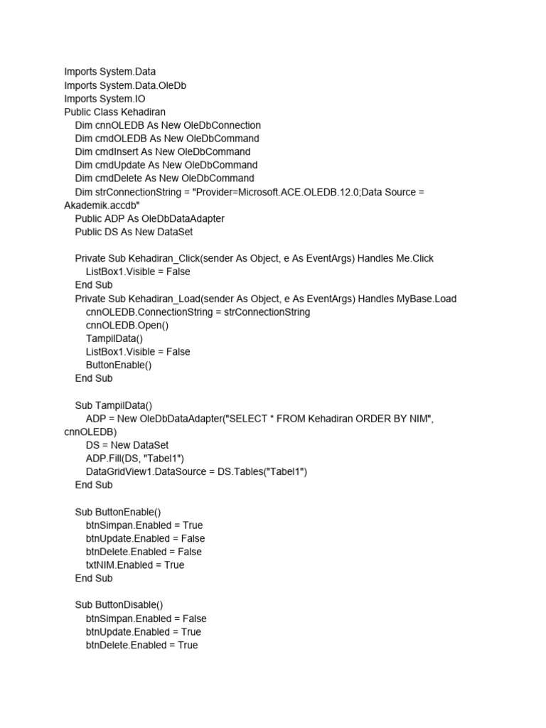 Aplikasi Kehadiran Mahasiswa VB - Net Access | PDF | Computer Engineering | Cybernetics