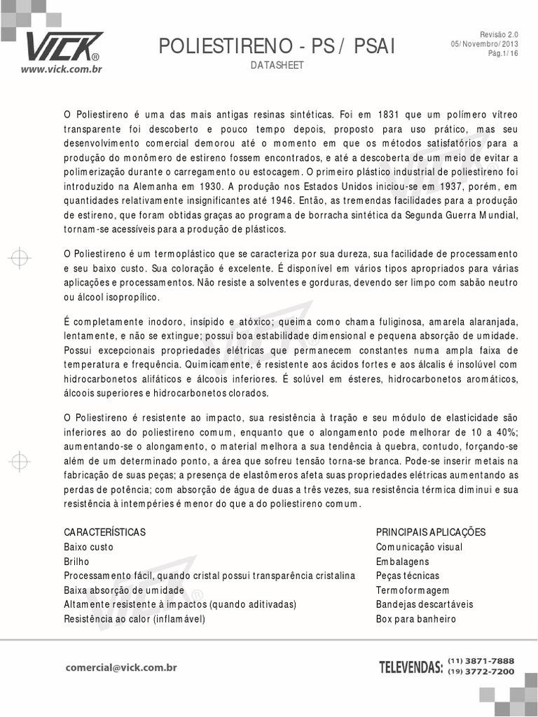 Datasheet PS PSAI | PDF | Poliestireno | Combustão