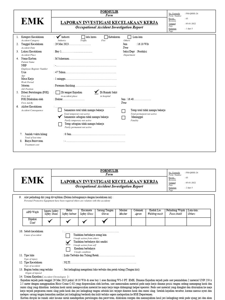 Contoh Laporan Investigasi Kecelakaan Kerja | PDF