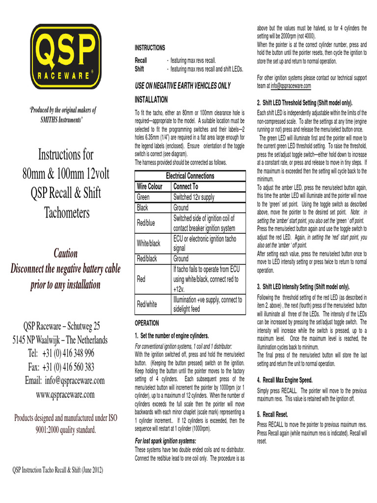 QSP Instruction Tacho Recal-REV | Download Free PDF | Ignition System ...