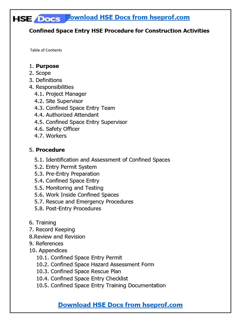 Confined Space Entry Procedures Guide | PDF | Occupational Safety And ...