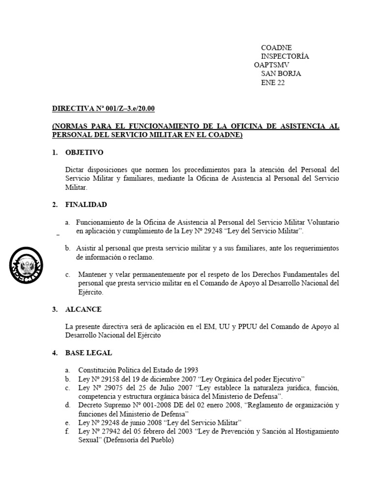 Dva #001 Of. Asist. PTSM Coadne Ene 2022 | PDF | Ciencia militar | Servicio militar