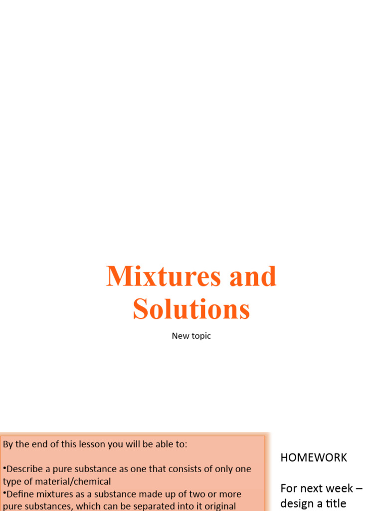 Mixtures and Solutions Lesson Guide | PDF | Chemical Substances | Mixture