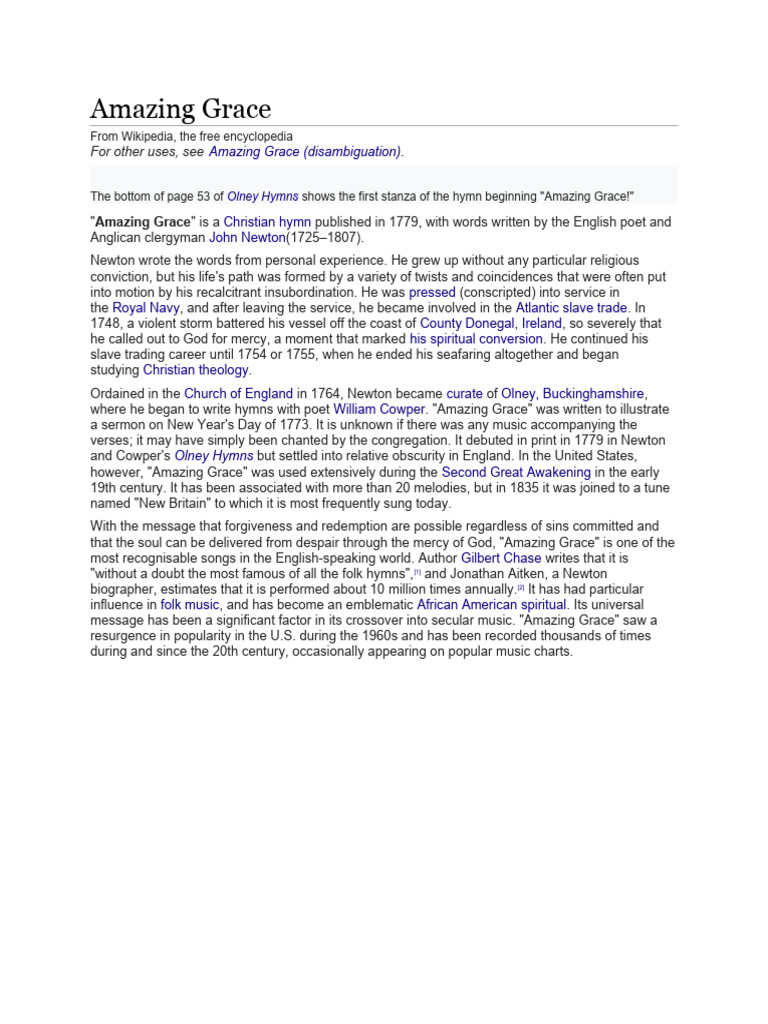 Story Behind "Amazing Grace" Hymn | PDF | Amazing Grace