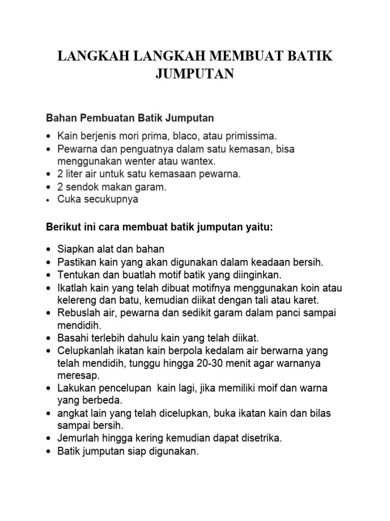Langkah Langkah Membuat Batik Jumputan | PDF