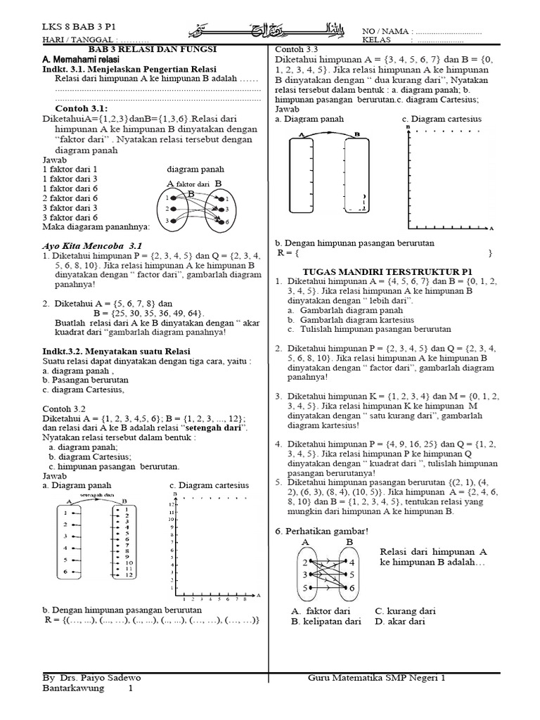 Lks 8 Bab 3 Relasi Dan Fungsi | PDF