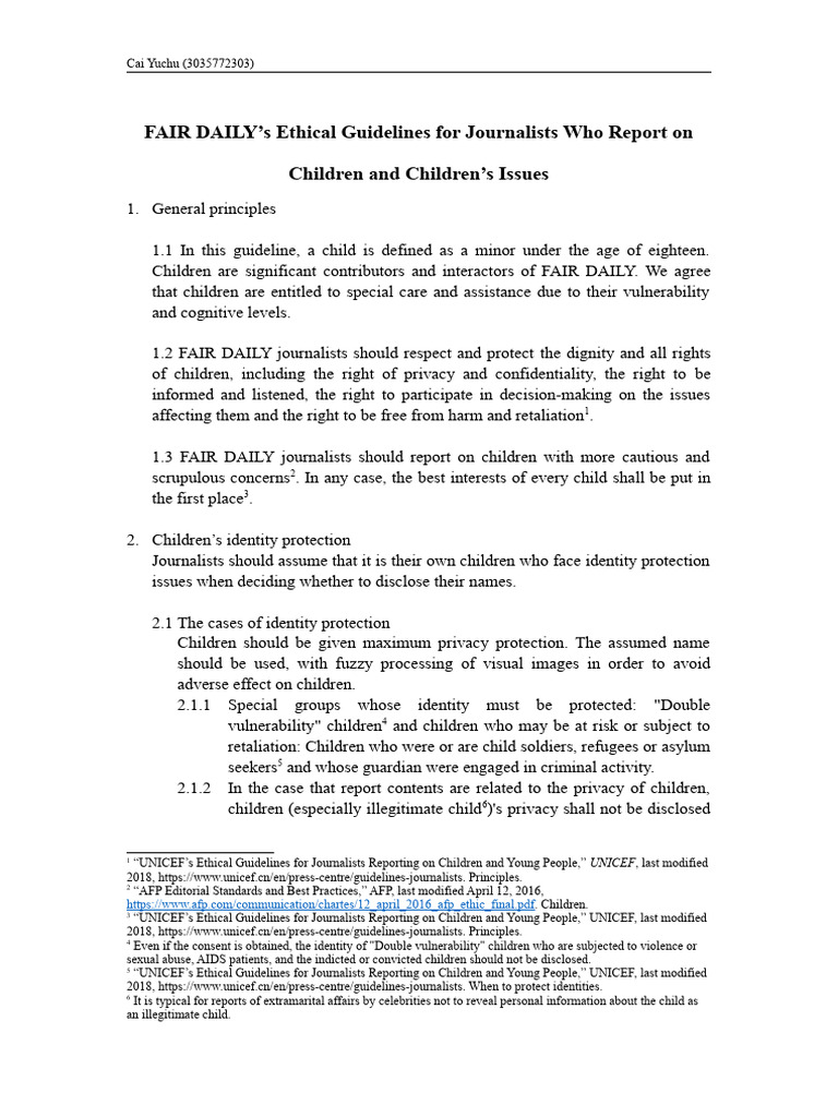 FAIR DAILY's Ethical Guidelines For Journalists Who Report On Children ...