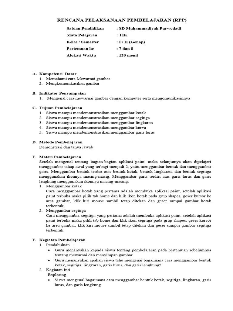 RPP TIK Kelas 1 Semester 2 Pertemuan 7 Dan 8 - 071822 | PDF | Karier & Perkembangan | Ilmu Sosial