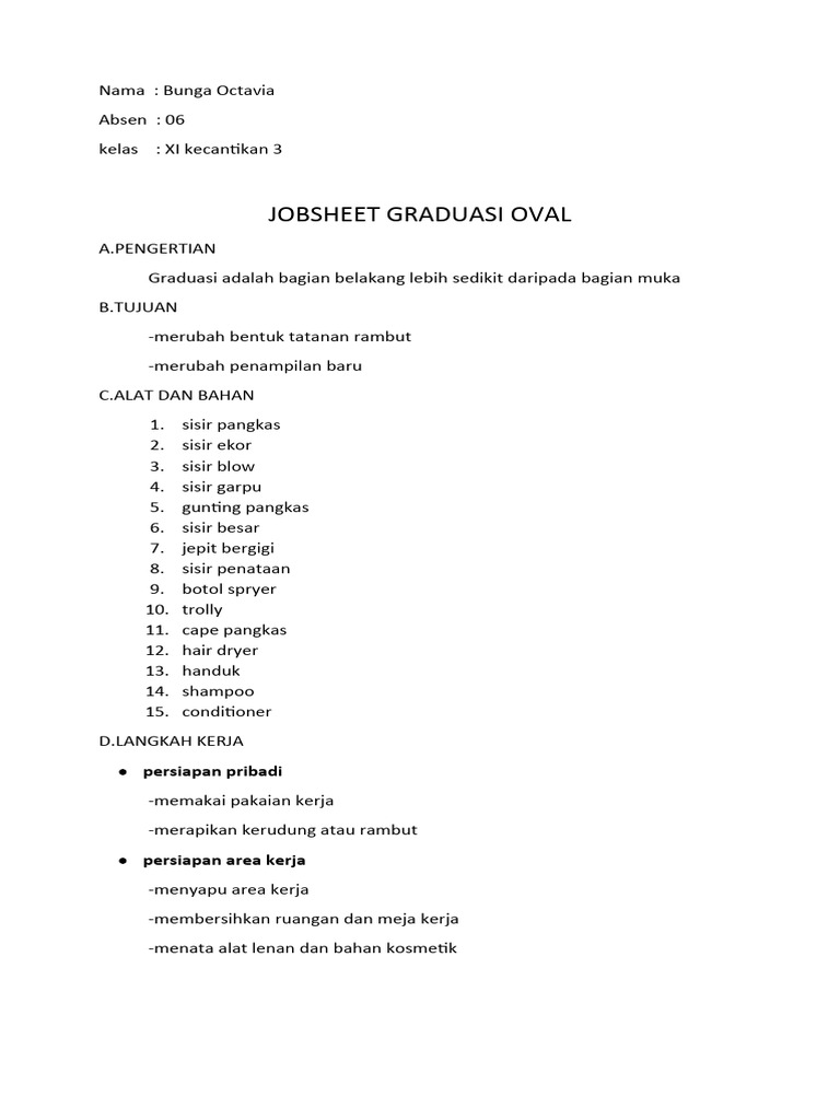 Jobsheet Pemangkasan Rambut Oval | PDF