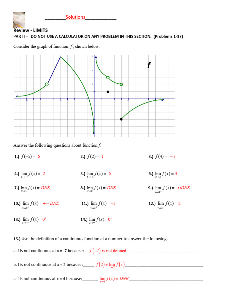 Limit Review - Solutions 2 | PDF | Function (Mathematics) | Combinatorics