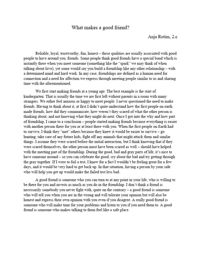 What Makes A Good Friend (Zadatak Za Sastav, 2. Razred) | PDF | Friendship | Social Psychology