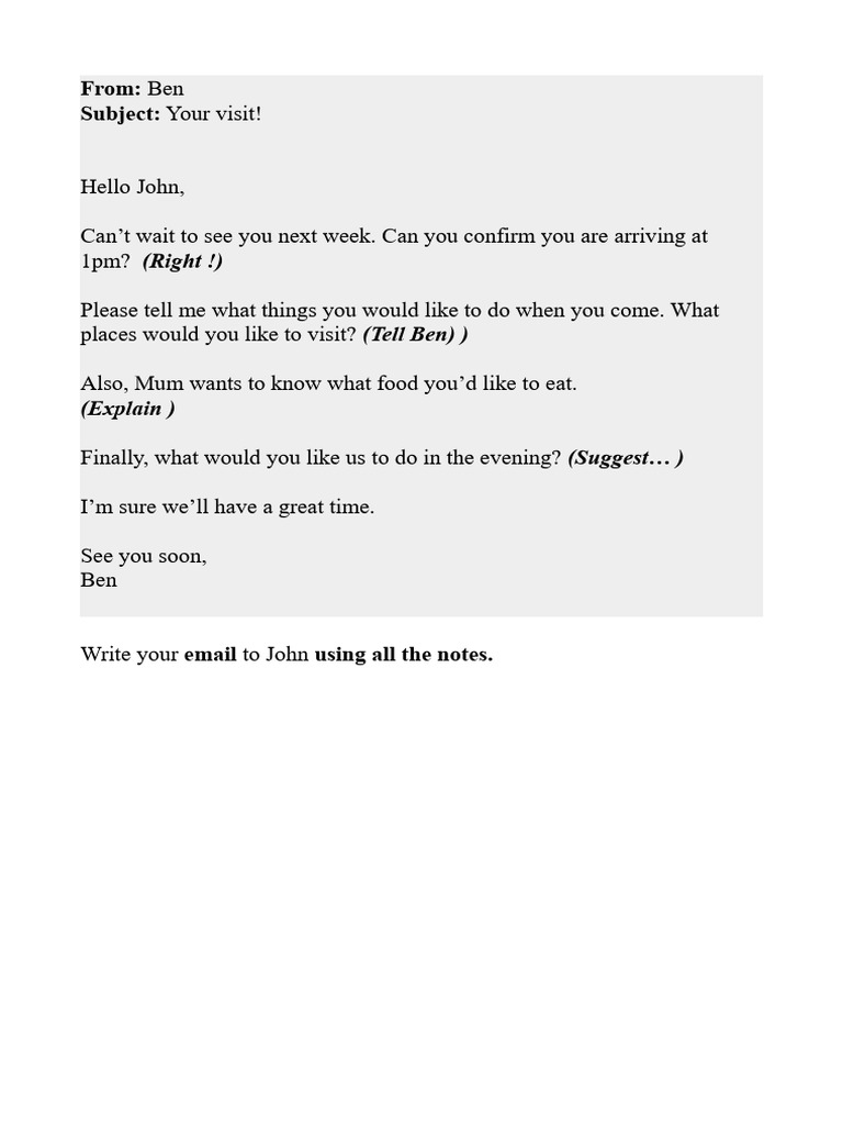 Email Invitation for John's Visit | PDF