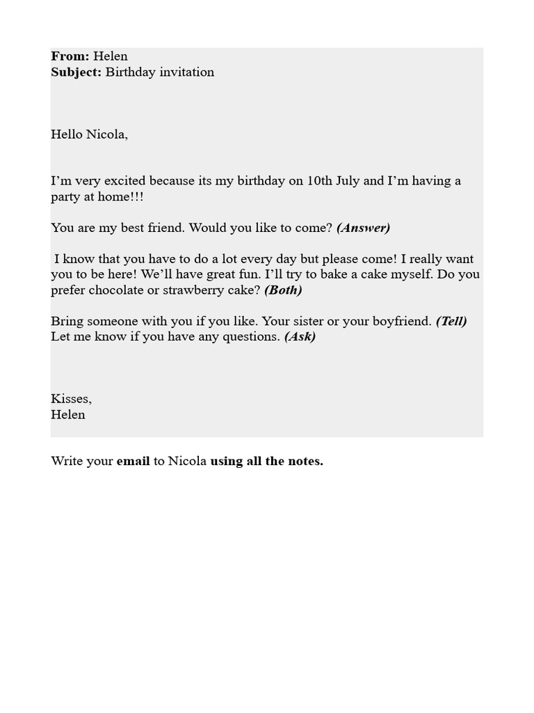 Birthday Invitation Email to Friend | PDF