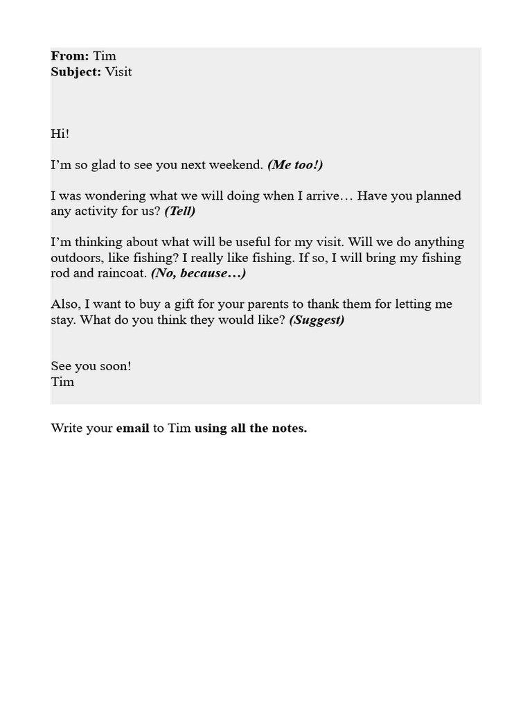 B1 Preliminary PET Email Writing Topic Visit PDF | PDF