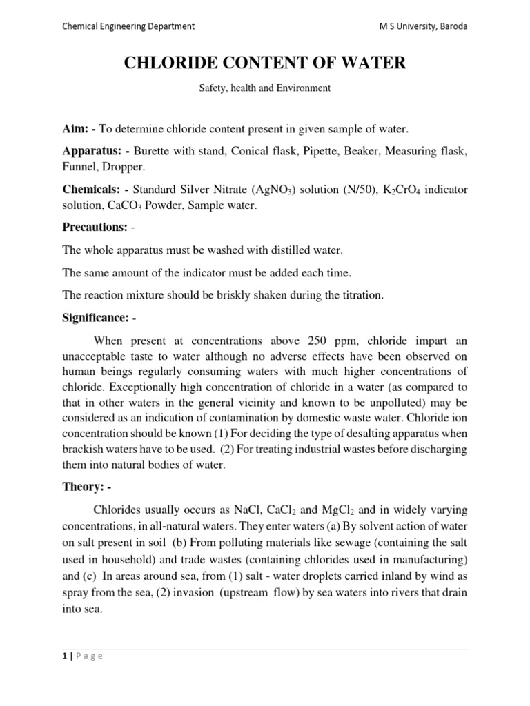 Chloride Content of Water | PDF | Water | Chloride